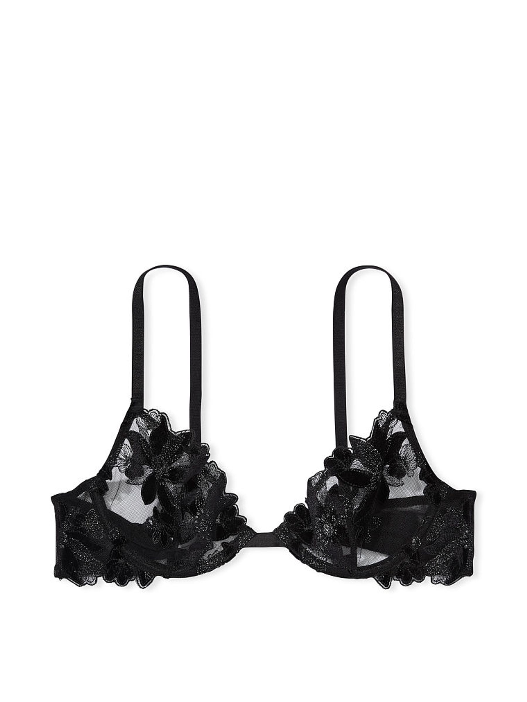 Victoria's Secret Black Embroidered Velvet Demi Bra | Victoria's Secret ...